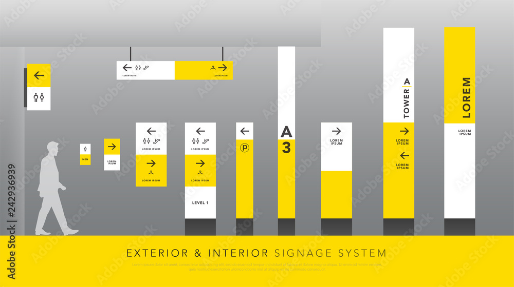 exterior and interior signage system. direction, pole, wall mount ...