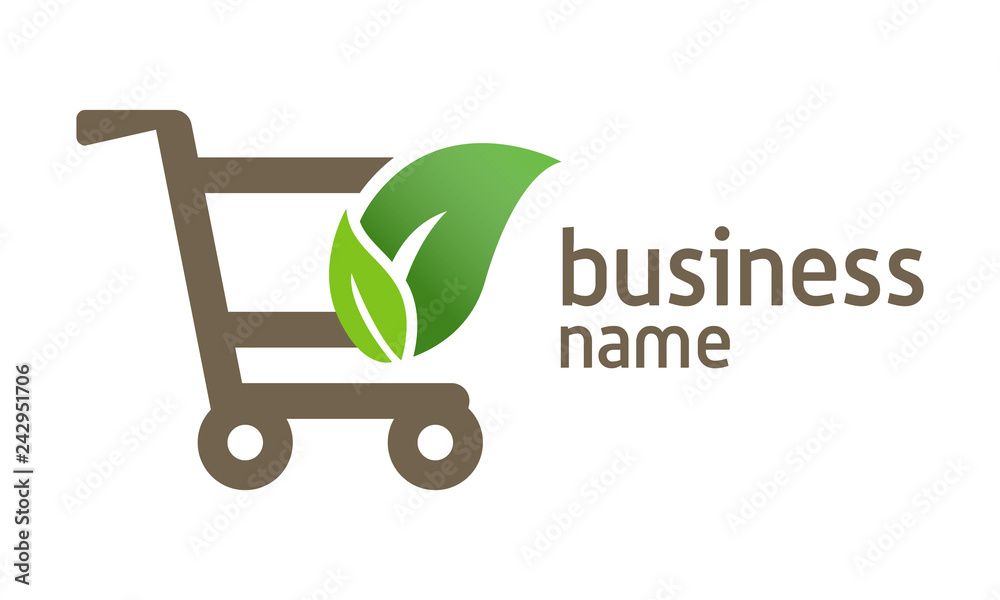 organic logo design, organic grocery store logo template, leaf and cart ...