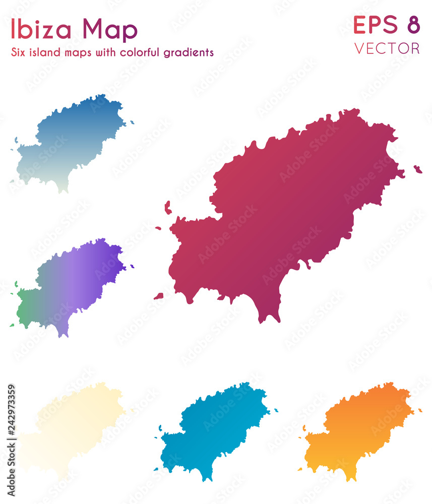 Map of Ibiza with beautiful gradients. Artistic set of Ibiza maps ...