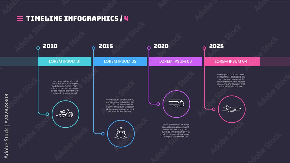 Thin line timeline minimal infographic concept with four periods Stock ...
