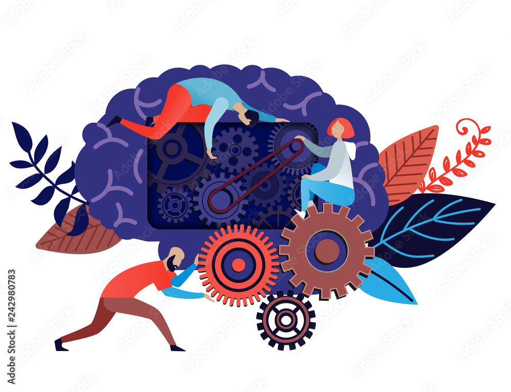 Brain storm business concept of vector illustration, little people ...