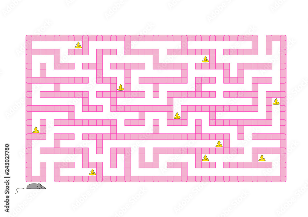 Colored rectangular labyrinth. Help the mouse to collect all the cheese ...