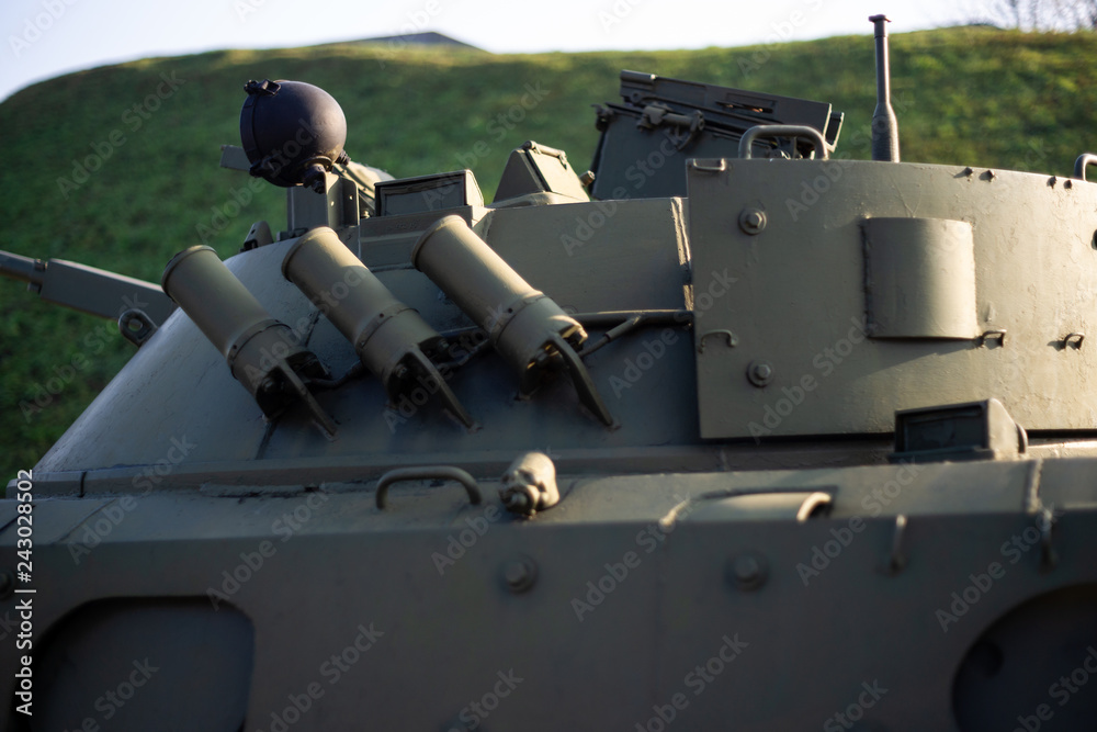 Parts of the hull of the armored infantry vehicle. In front and back of ...
