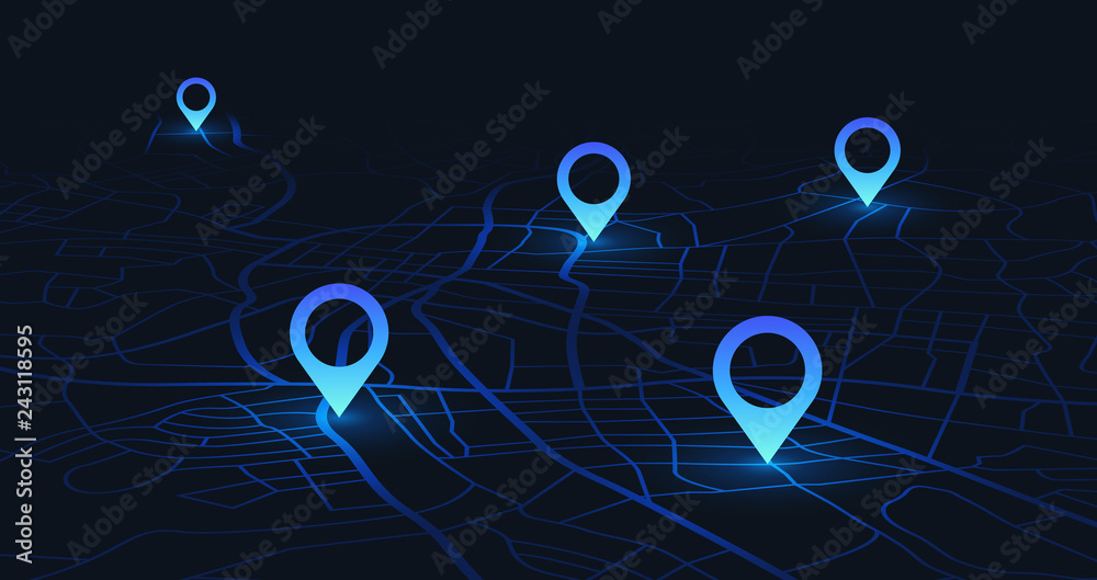 Gps tracking map. Track navigation pins on street maps, navigate ...