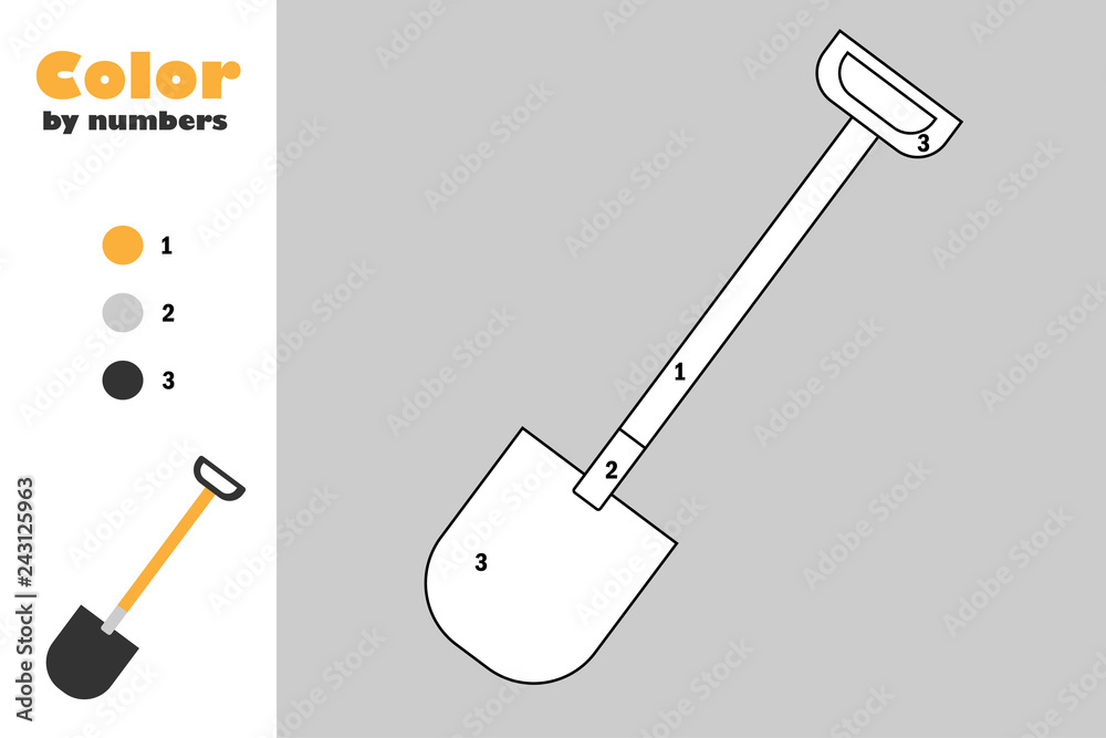 Shovel in cartoon style, color by number, education paper game for the ...