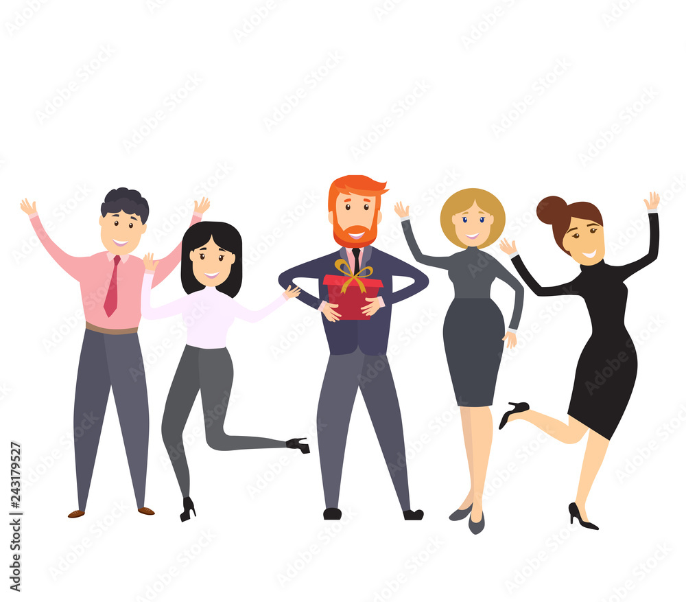 Happy office workers vector illustration Stock Illustration | Adobe Stock
