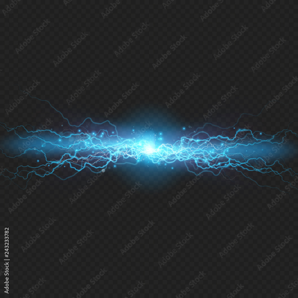 Lightning flash discharge of electricity on transparent background ...