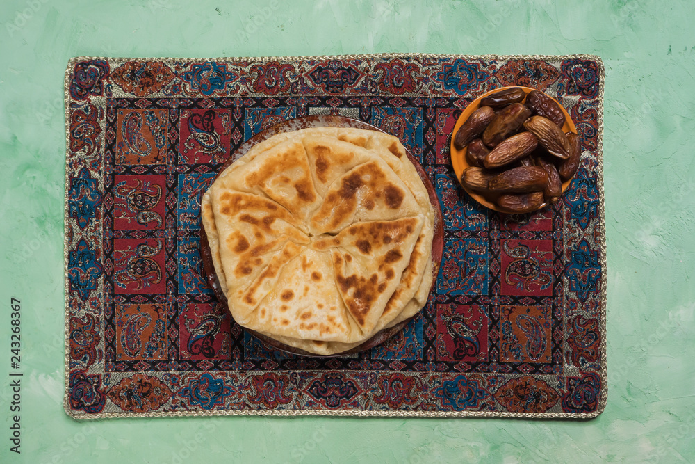 Afghan snacks. Afgan potato and scallion bread - Bolani Kachaloo. Stock ...