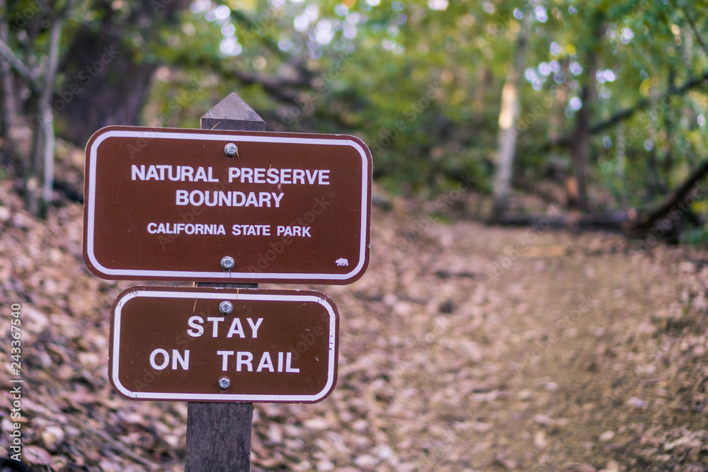 "Natural Preserve Boundary" and "Stay on trail" signs in Castle Rock ...