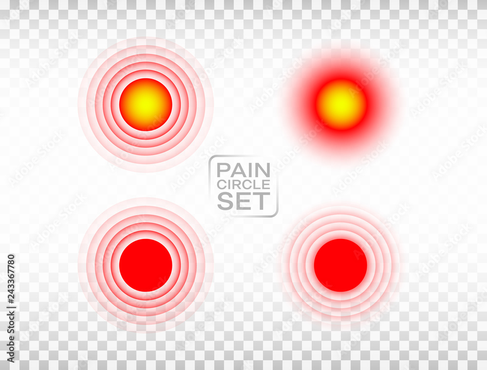 Pain red circle set. Medical rings collection. Hurt marker. Aching ...