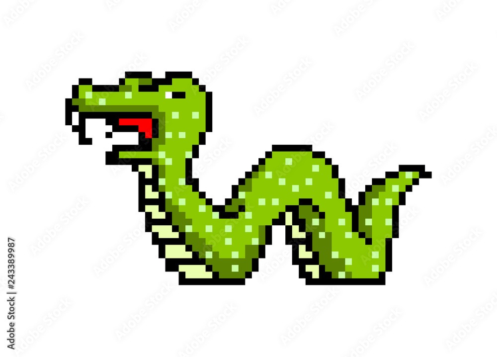 Pixel snake, art 8 bit objects. Retro game assets. Set of icons ...