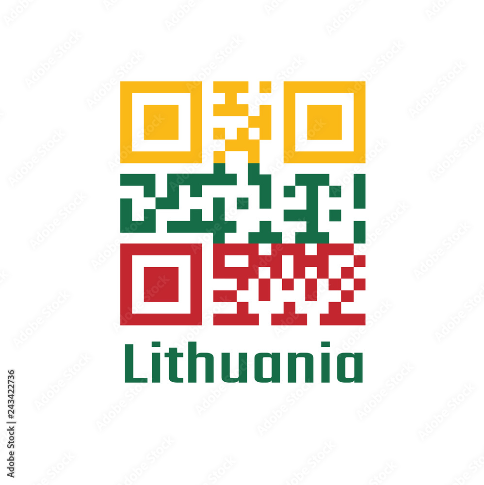 QR code set the color of Lithuania flag, horizontal yellow green and ...