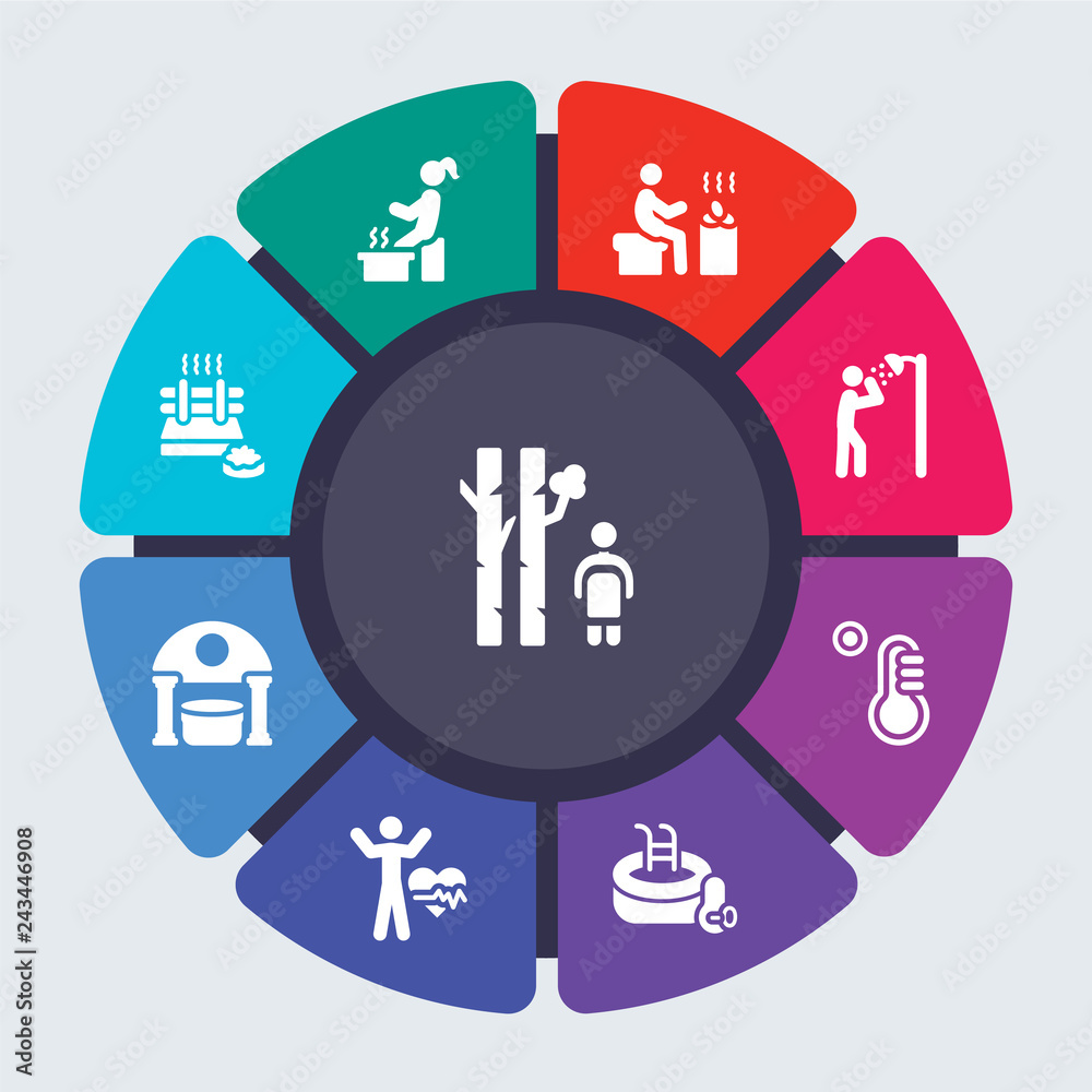 sauna vector template for infographics. Business concept with 9 options ...