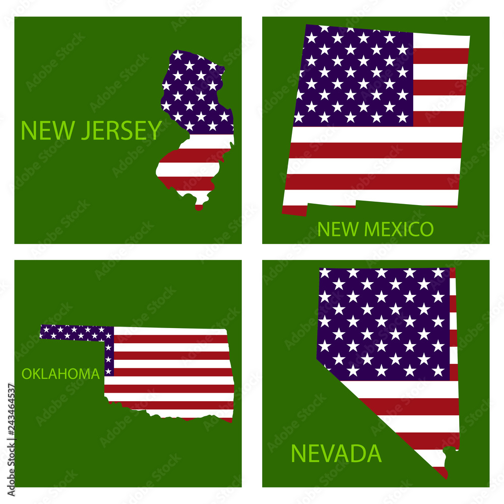 Poster map of United States of America with state names. Flag print map ...