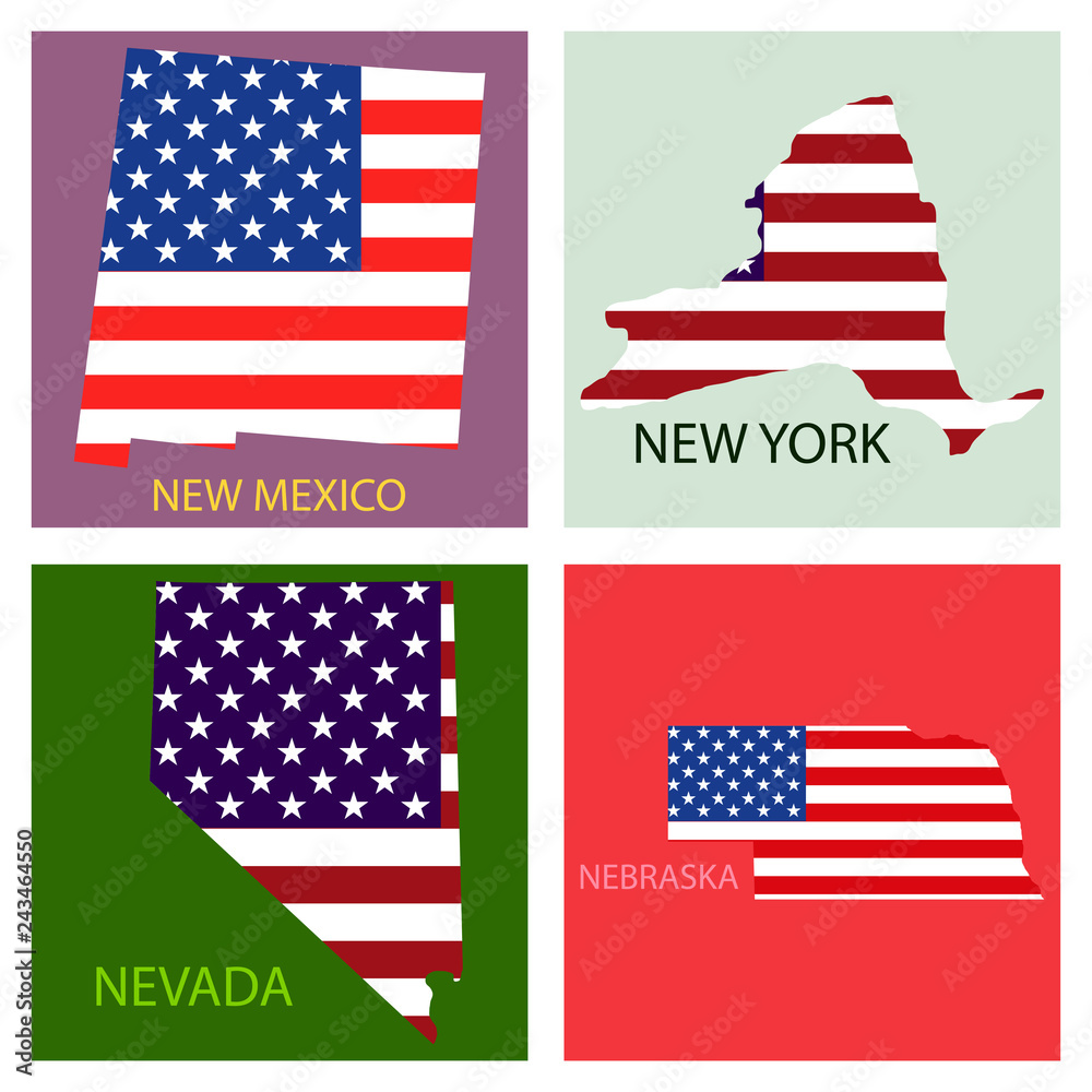 Poster map of United States of America with state names. Flag print map ...