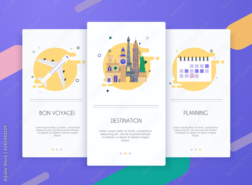 Onboarding Screens User Interface Kit For Mobile App Templates Concept Of Travel Modern Vector