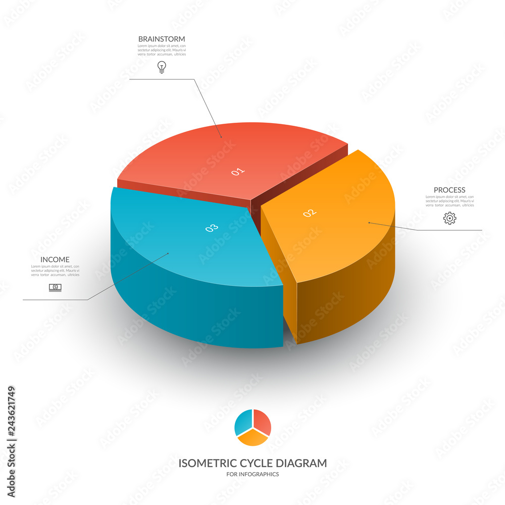Isometric cycle diagram for infographics. Vector chart with 3 parts ...