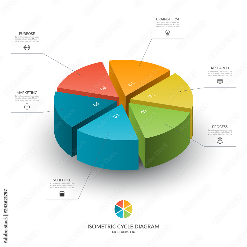 Isometric cycle diagram for infographics. Vector chart with 6 parts ...