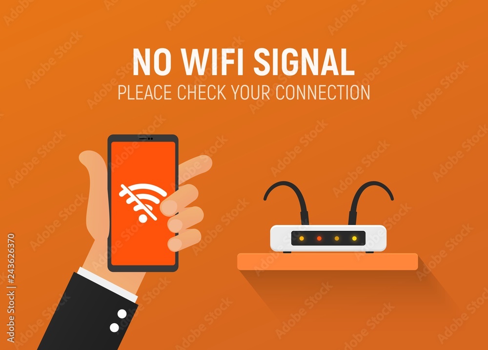 Broken router No wifi connection vector illustration. Error wireless ...