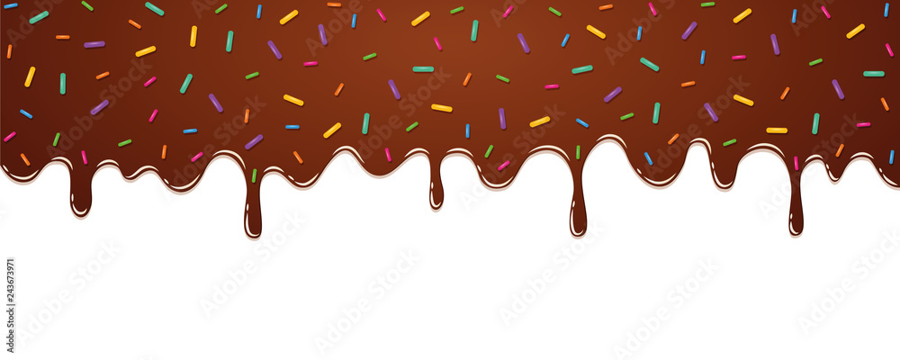 sweet melting chocolate icing with colorful sprinkles on white ...