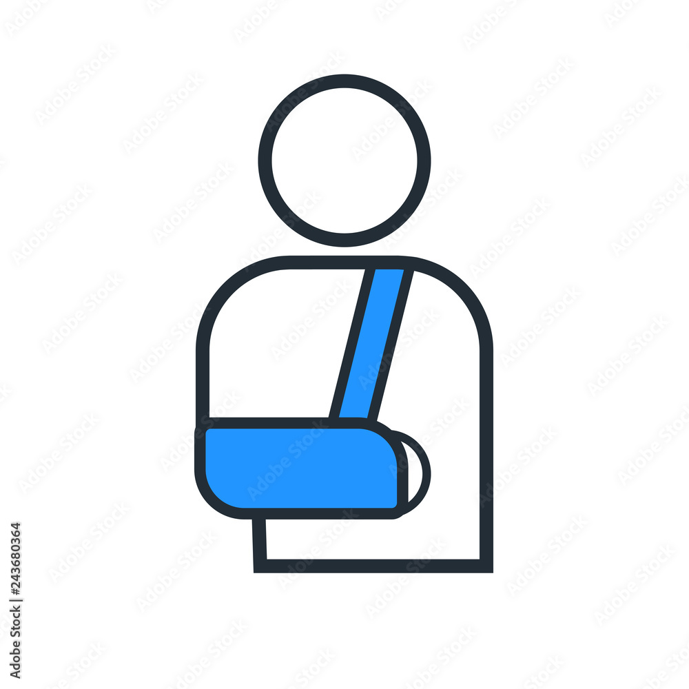 Arm broken. Sling Cast outline icon. Clipart image isolated on white ...