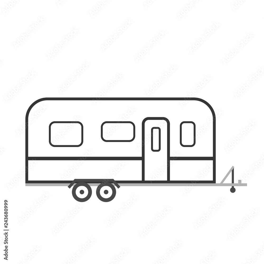 Travel rv trailer outline icon. Clipart image isolated on white ...