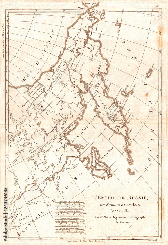 1780, Bellin Map of Eastern Russia, Tartary, and the Bering Strait ...