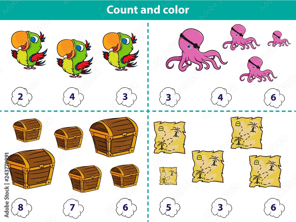 Vetor Educational game for preschool children. Count and color the ...