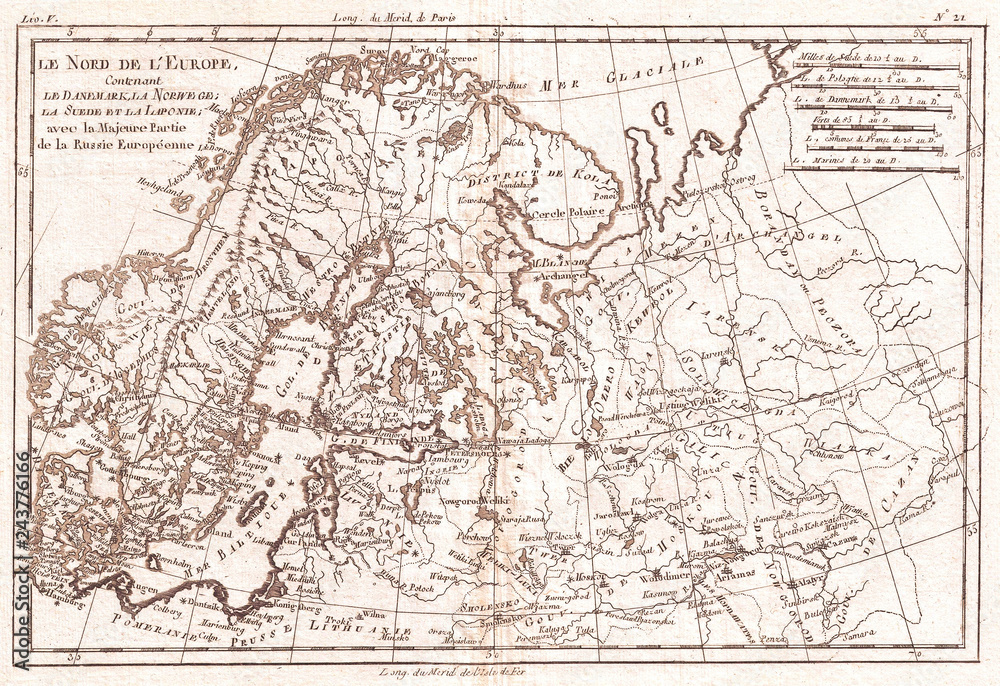 1780, Raynal and Bonne Map of Northern Europe and European Russia ...