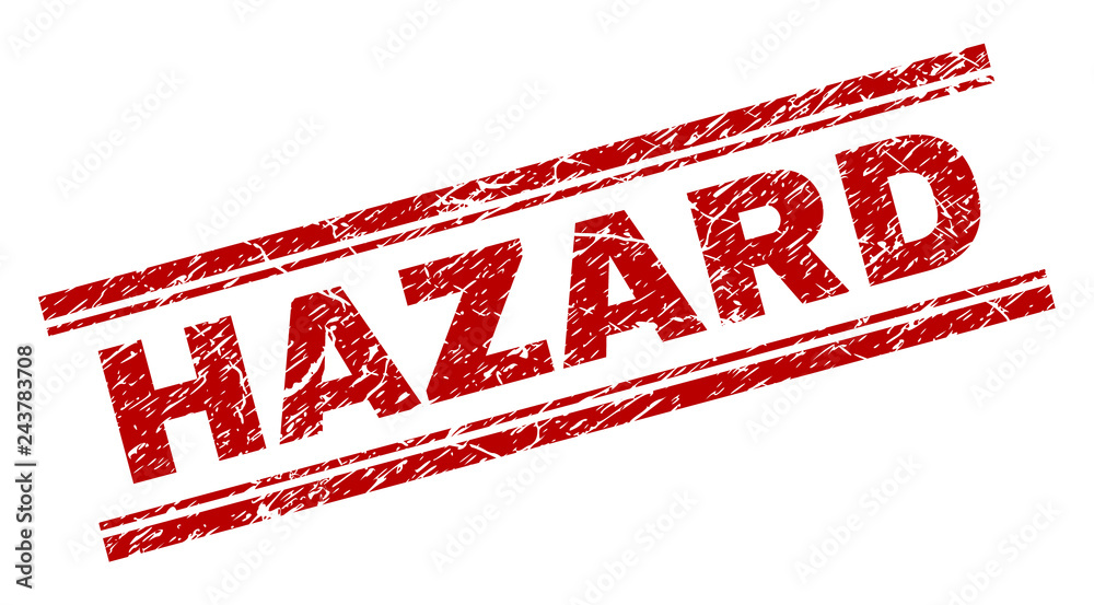 Vector de Stock HAZARD seal print with corroded style. Red vector ...