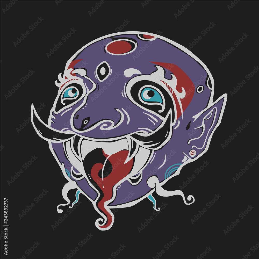 Chinese style demon. Fantasy character. The face of god with fire and ...