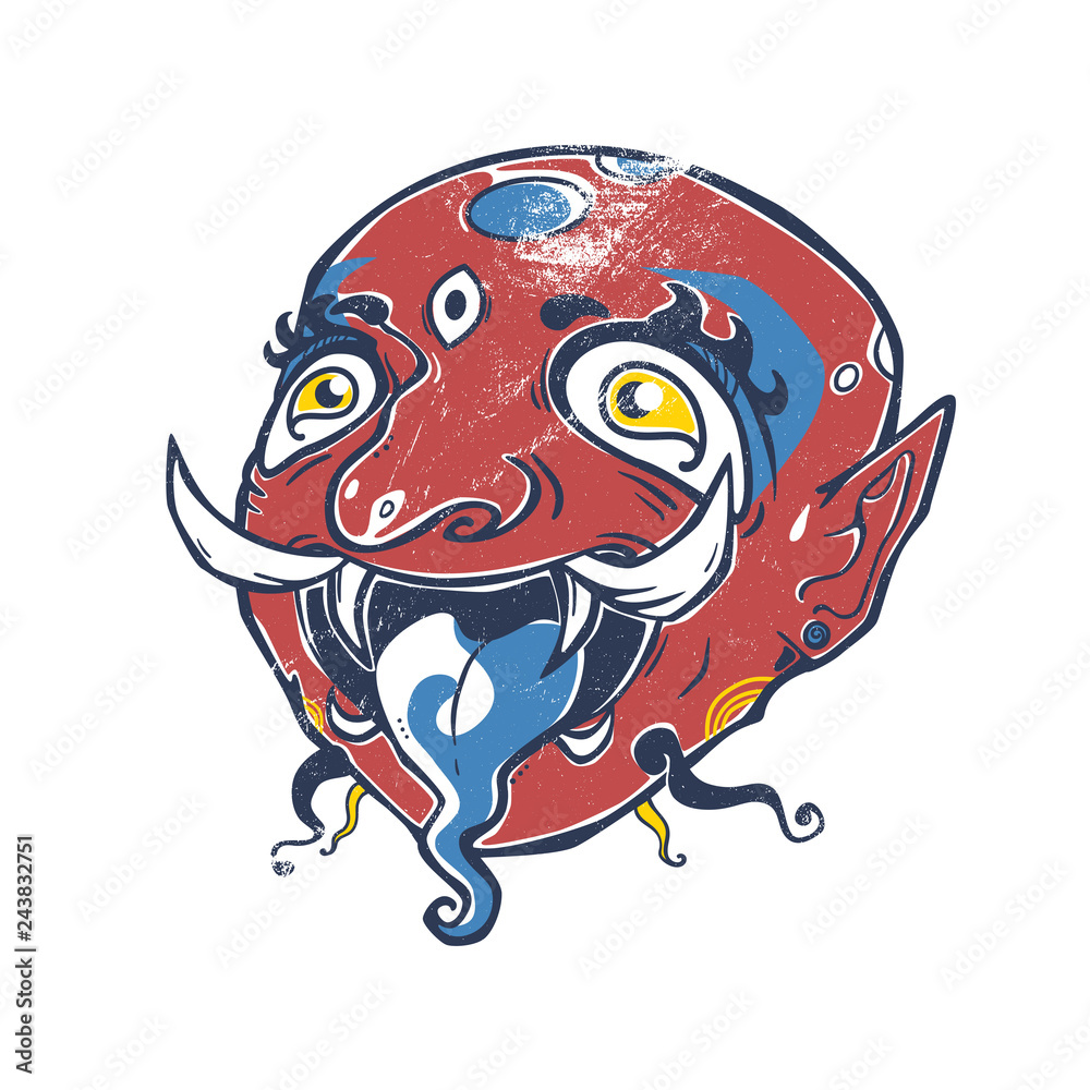 Chinese style demon. Fantasy character. The face of god with fire and ...