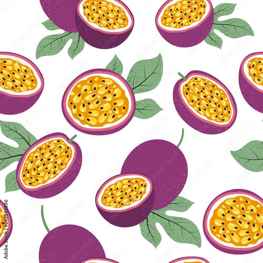 Seamless passion fruit pattern. Vector fruit background. Stock Vector ...