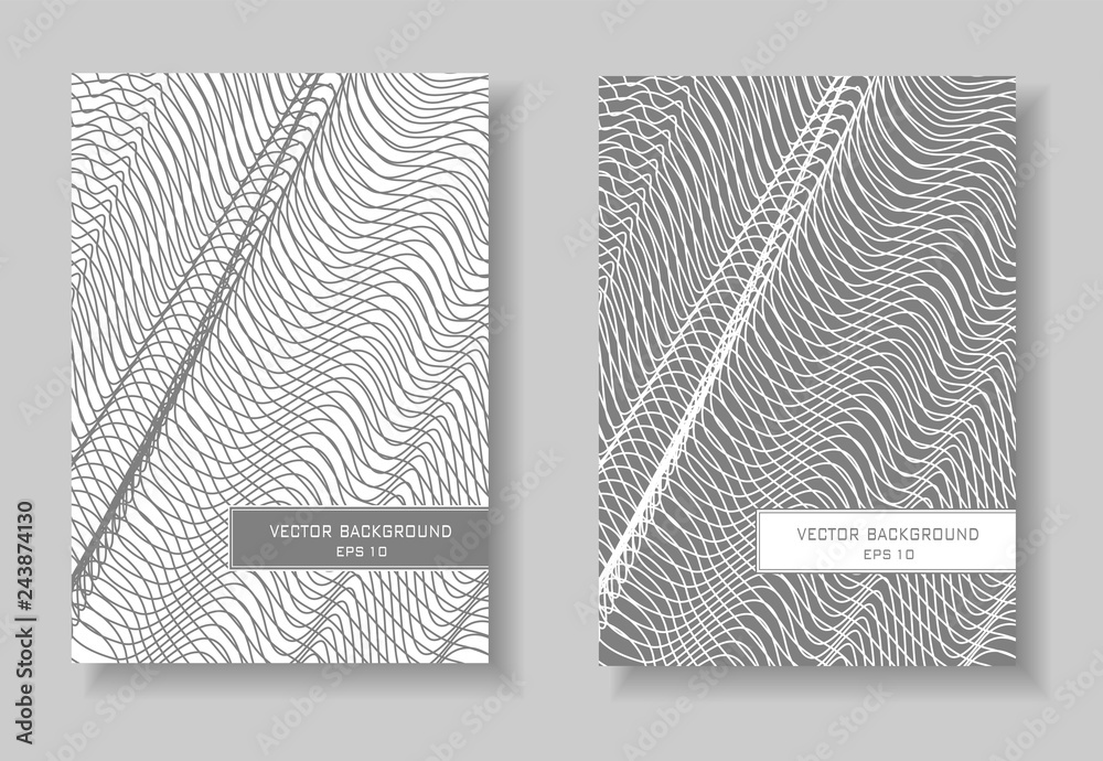 Gray and white layouts set. Abstract book covers of line art design ...
