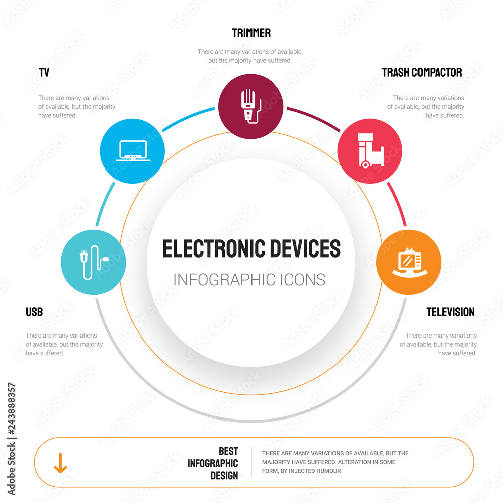 Abstract infographics of electronic devices template. Usb, Tv, trimmer ...