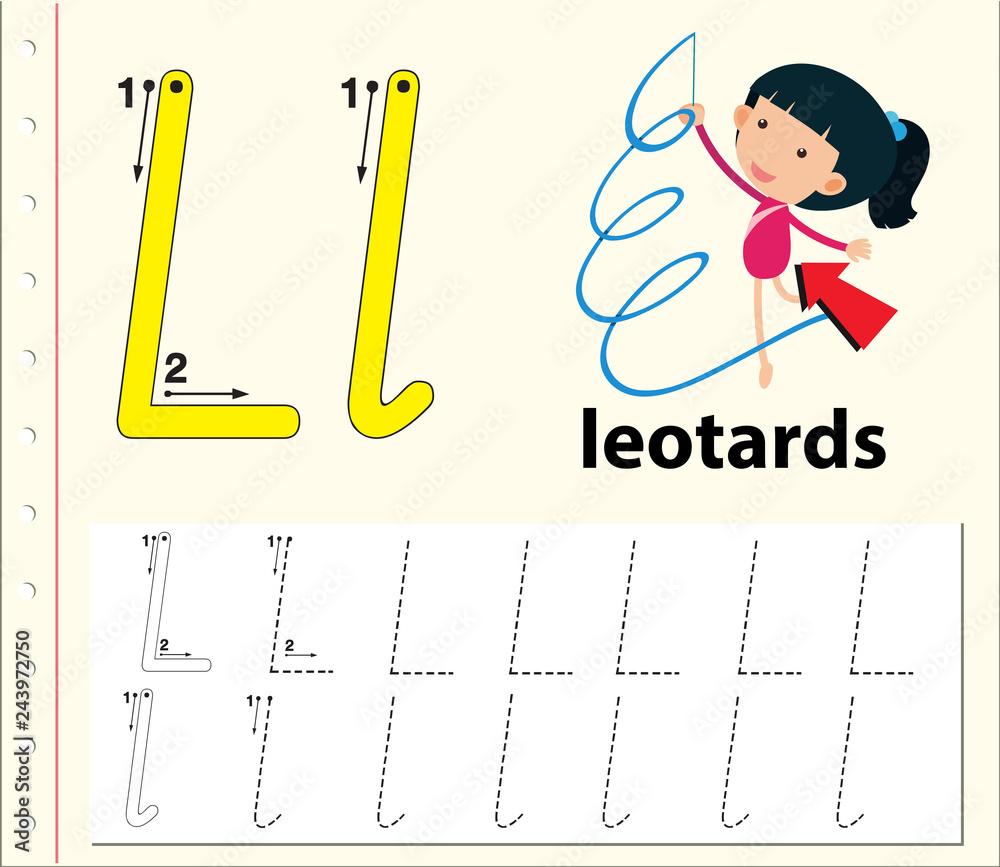 Letter L tracing alphabet worksheets Stock Vector | Adobe Stock