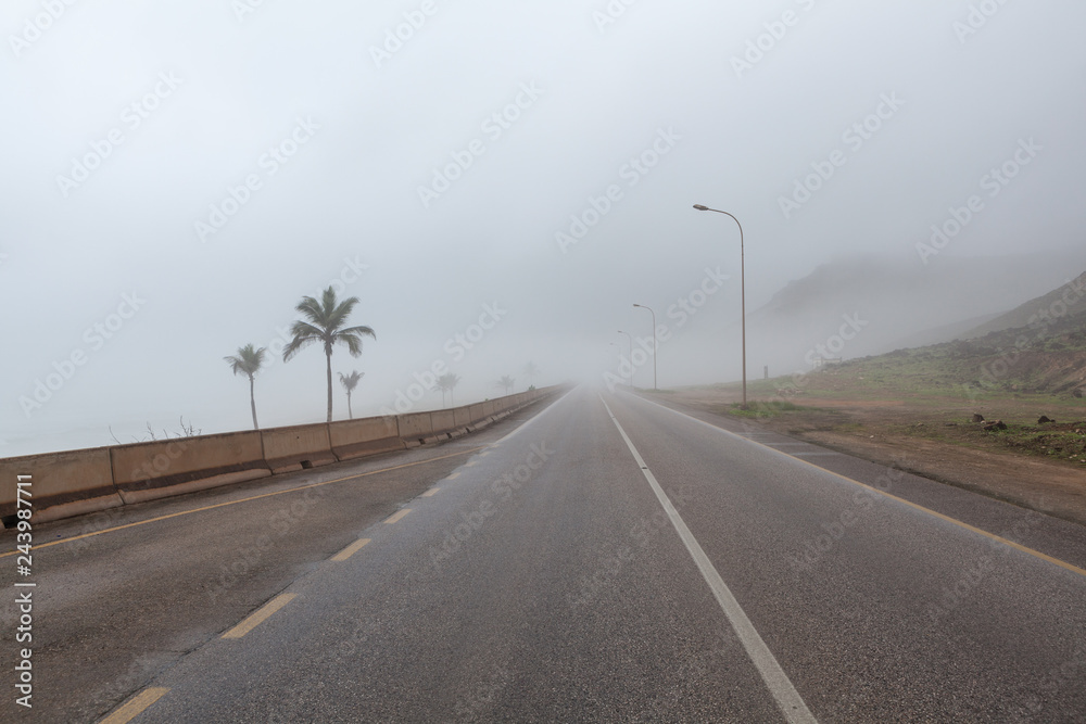 Coastal road near Salalah, Dhofar Province, Oman, during Khareef ...