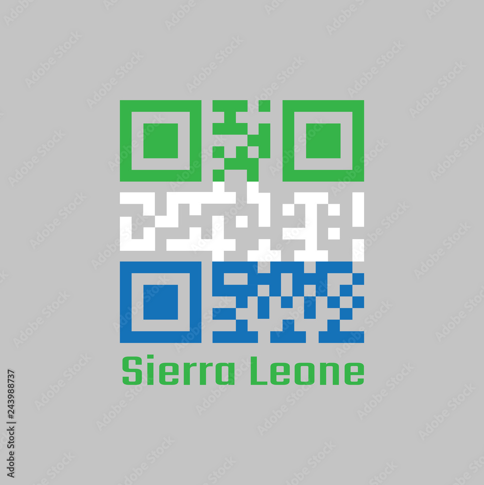 QR code set the color of Sierra leone flag, A horizontal tricolor of ...