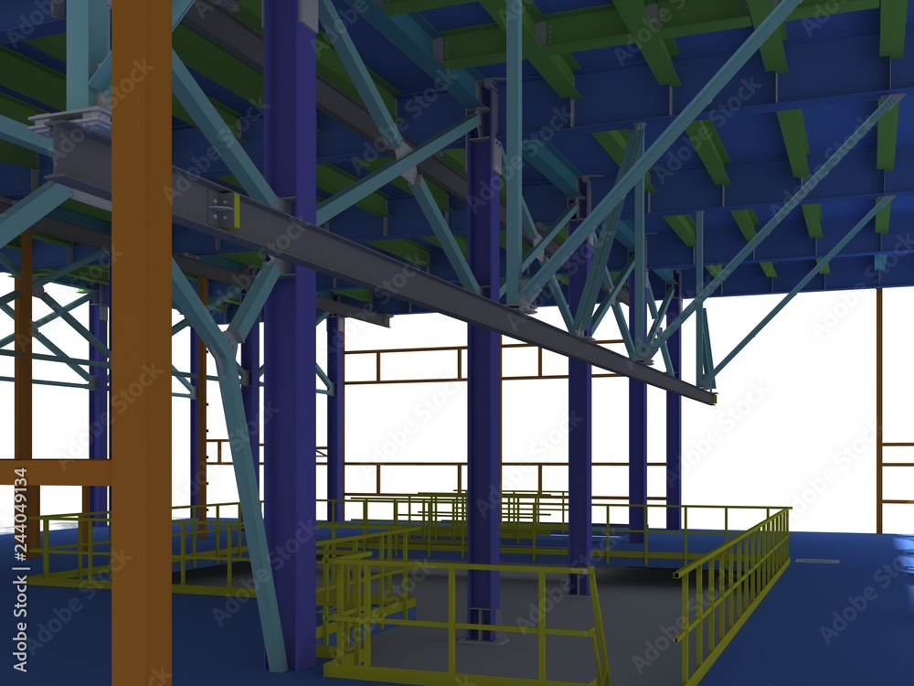 Building Information Model of metal structure. 3D BIM model. The ...