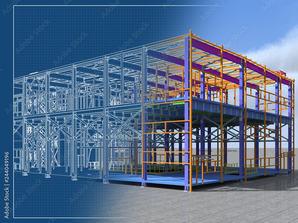 Building Information Model of metal structure. 3D BIM model. The ...