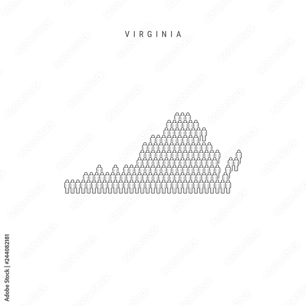 Vector People Map of Virginia, US State. Stylized Silhouette, People ...
