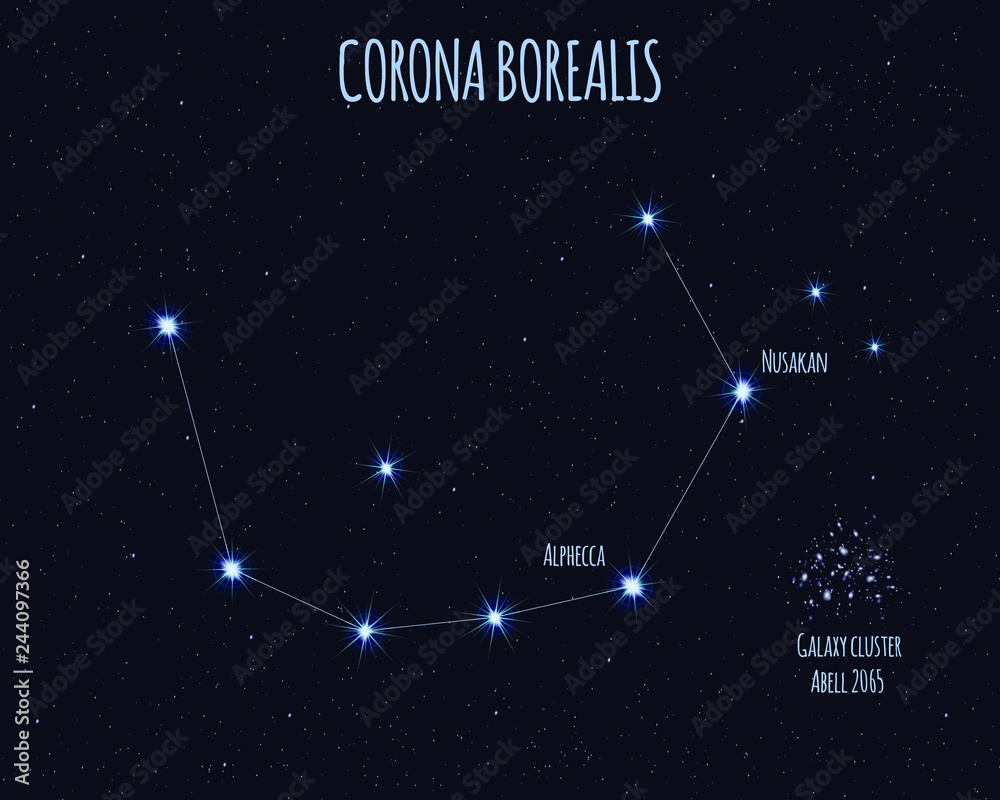 Corona Borealis (Northern Crown) constellation, vector illustration ...