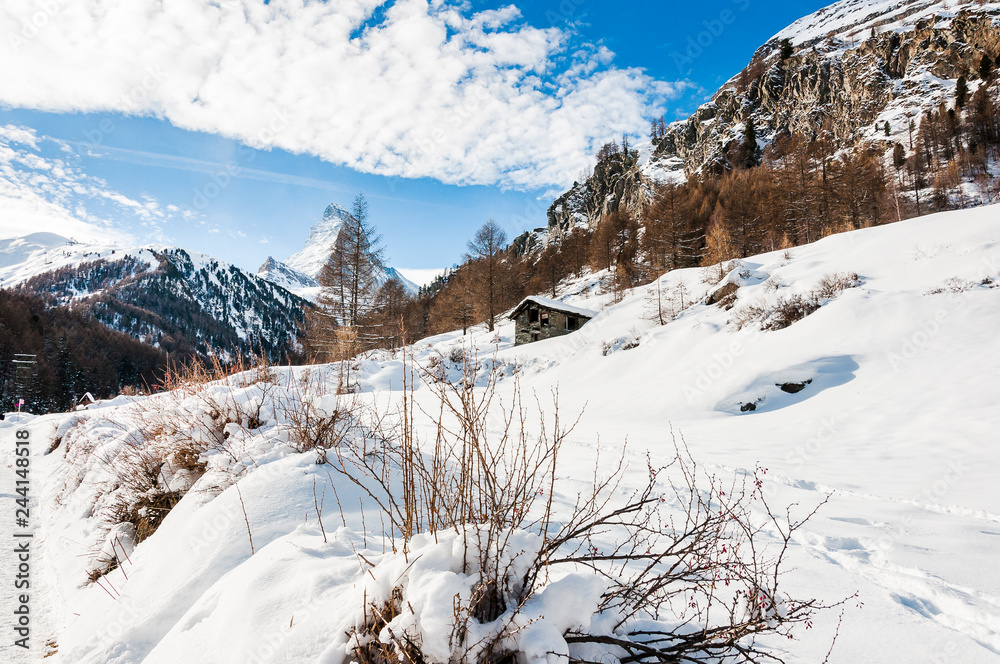 Zermatt, Furi, Zmutt, Matterhorn, Wanderweg, Winterwanderung ...
