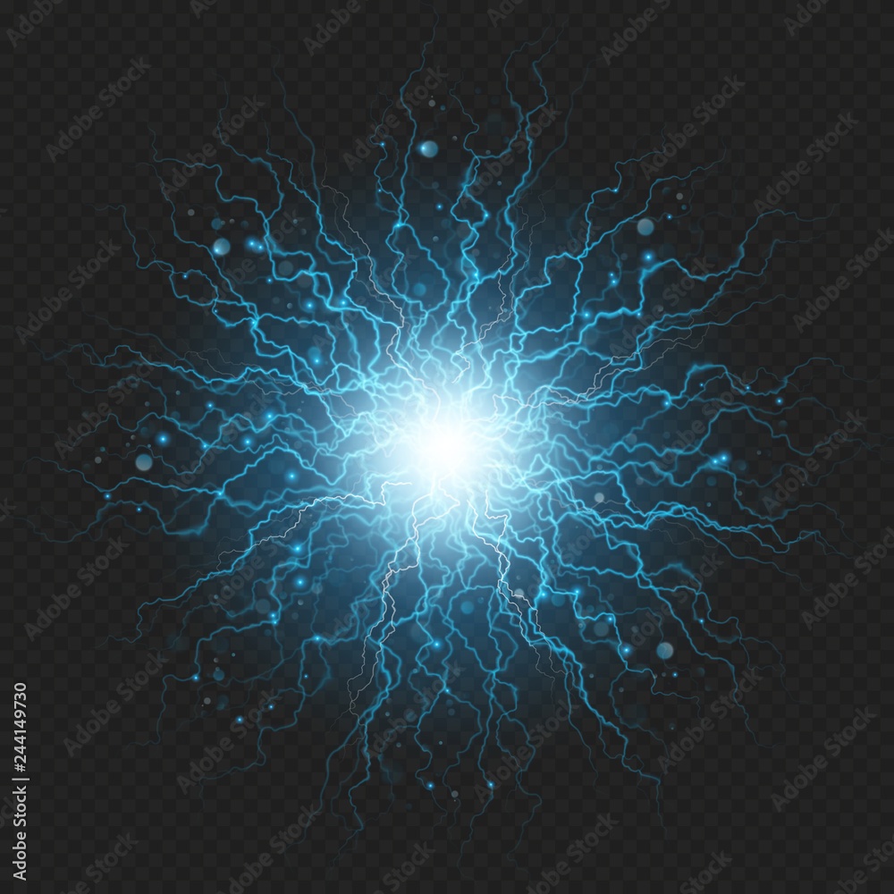 Lightning flash discharge of electricity on transparent background ...