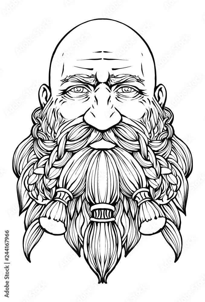 Bearded bald dwarf with a kind look Stock Vector | Adobe Stock