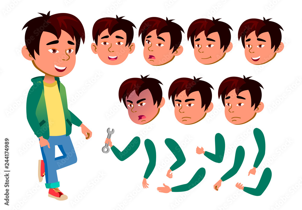Asian Teen Boy Vector. Teenager. Emotional, Pose. Face Emotions ...