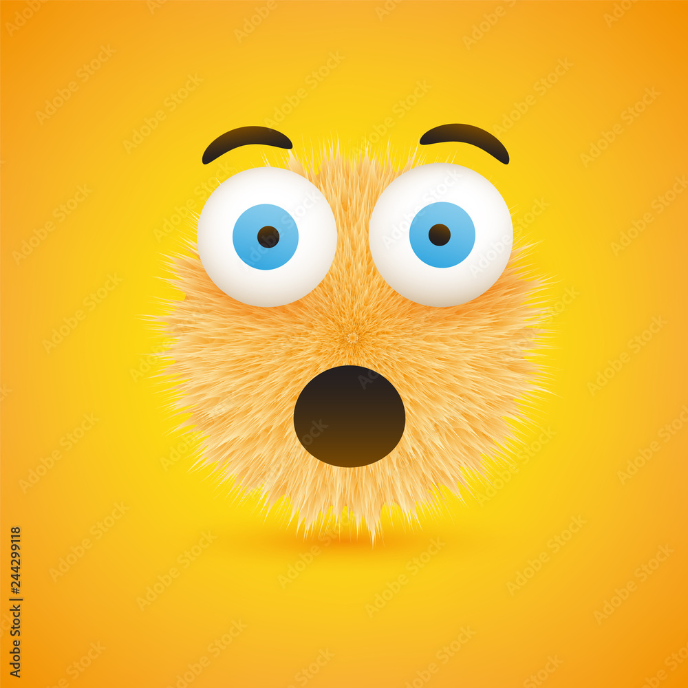 Surprised Face Emoji with Open Eyes - Furry Happy Emoticon on Yellow ...