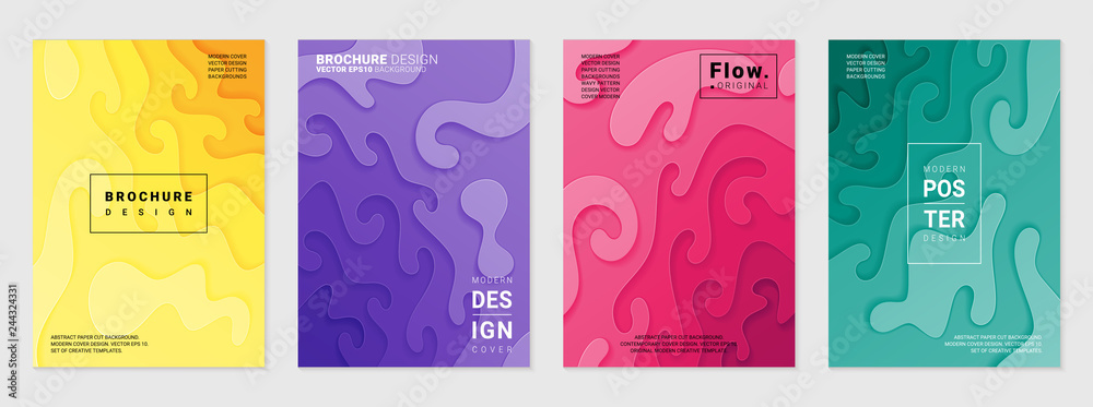 Vector set of cover design template with paper cutting abstract ...