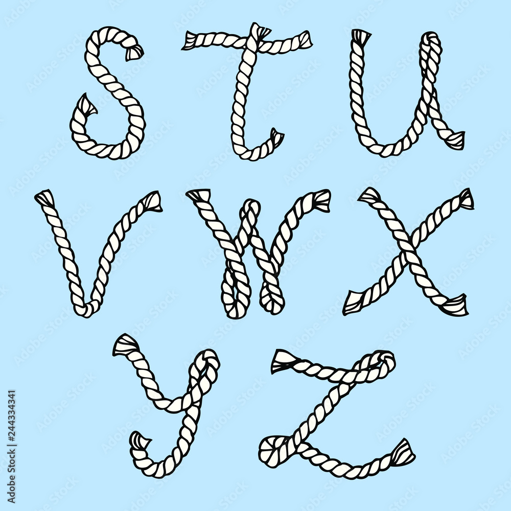 Hand drawn rope lettering. Vector decorative alphabet. Letters S-Z ...