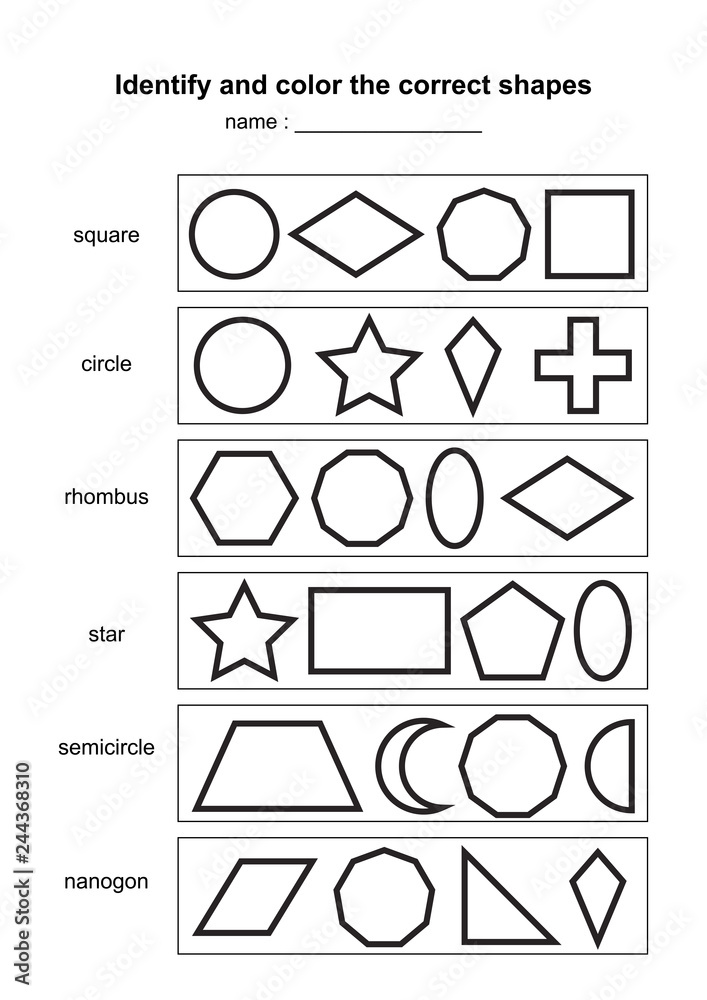 Identify and color the correct shapes. educational geometric shapes ...
